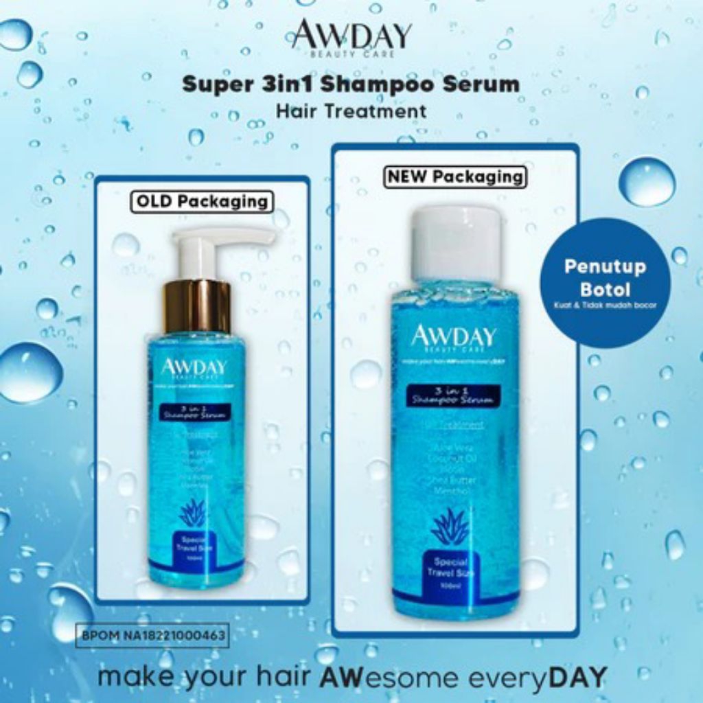 Jual Awday 3in1 Shampoo 100 ml SPESIAL TRAVEL SIZE Serum Hair Treatment ...