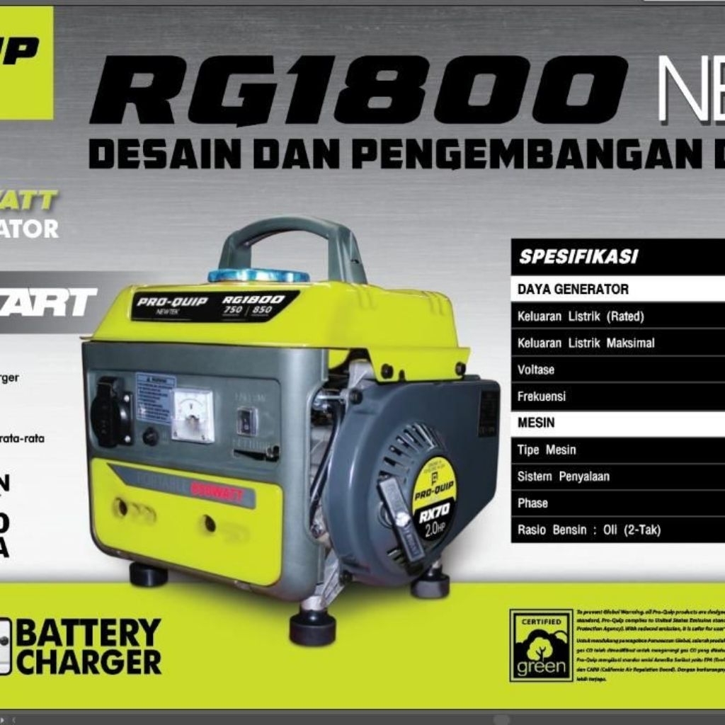 Jual GENSET PROQUIP RG1800 2.0HP / Power Generator 650 - 850 Watt 2 Tak ...