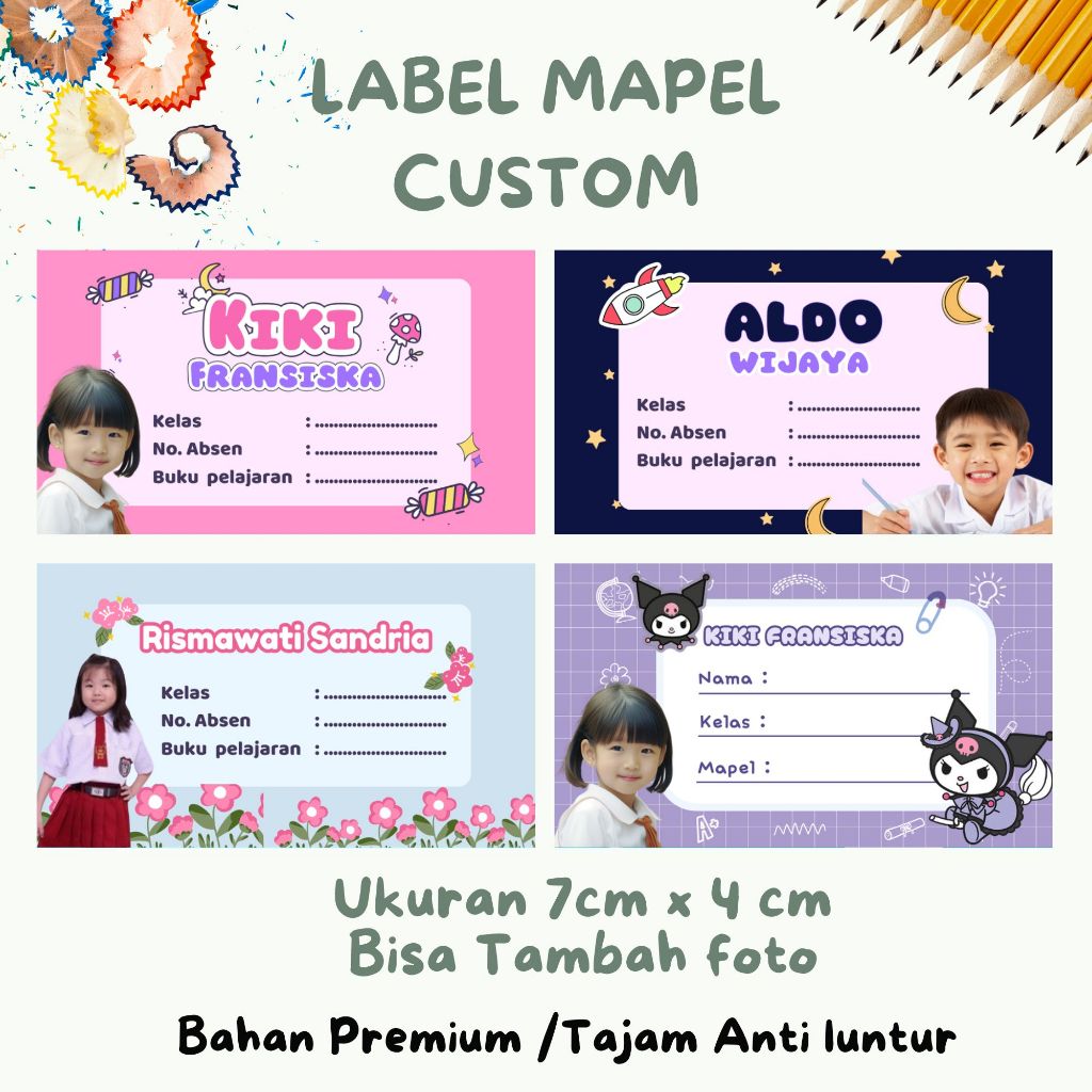 Jual Sticker Mapel Custom Foto & Nama Ukuran 7x4 cm – Isi 40 pcs ...