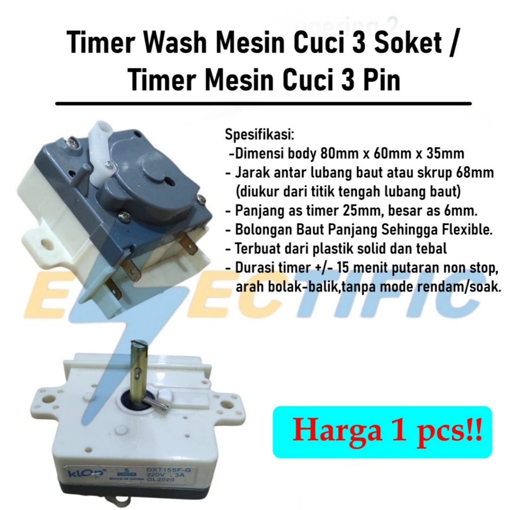 Jual Timer Mesin Cuci 3 Pin Petak / Timer 3 Socket Universal Timer Wash ...