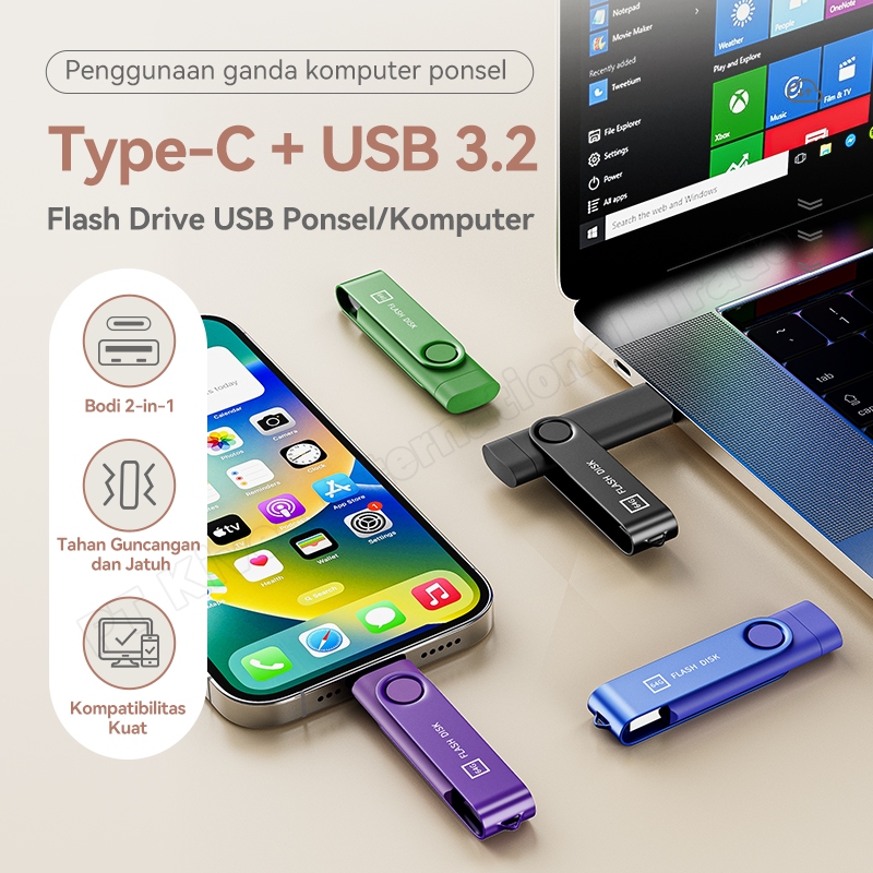 Jual KIVEE Flashdisk OTG Type C USB 2 in 1 Dual-port 64GB High Speed ...