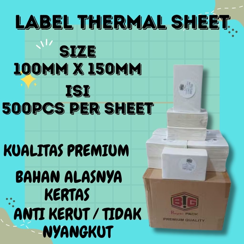 Jual sticker Kertas Label Thermal resi sheet/pack ukuran 100mmx150mm 1 ...