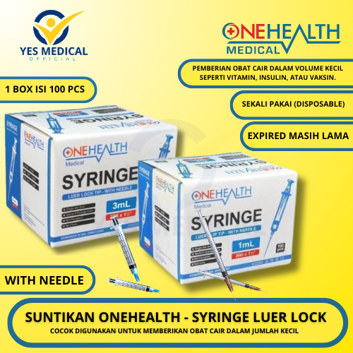 Jual OneHealth Spuit 3 cc + Jarum Per Box isi 100 Pcs Syringe 3cc ...