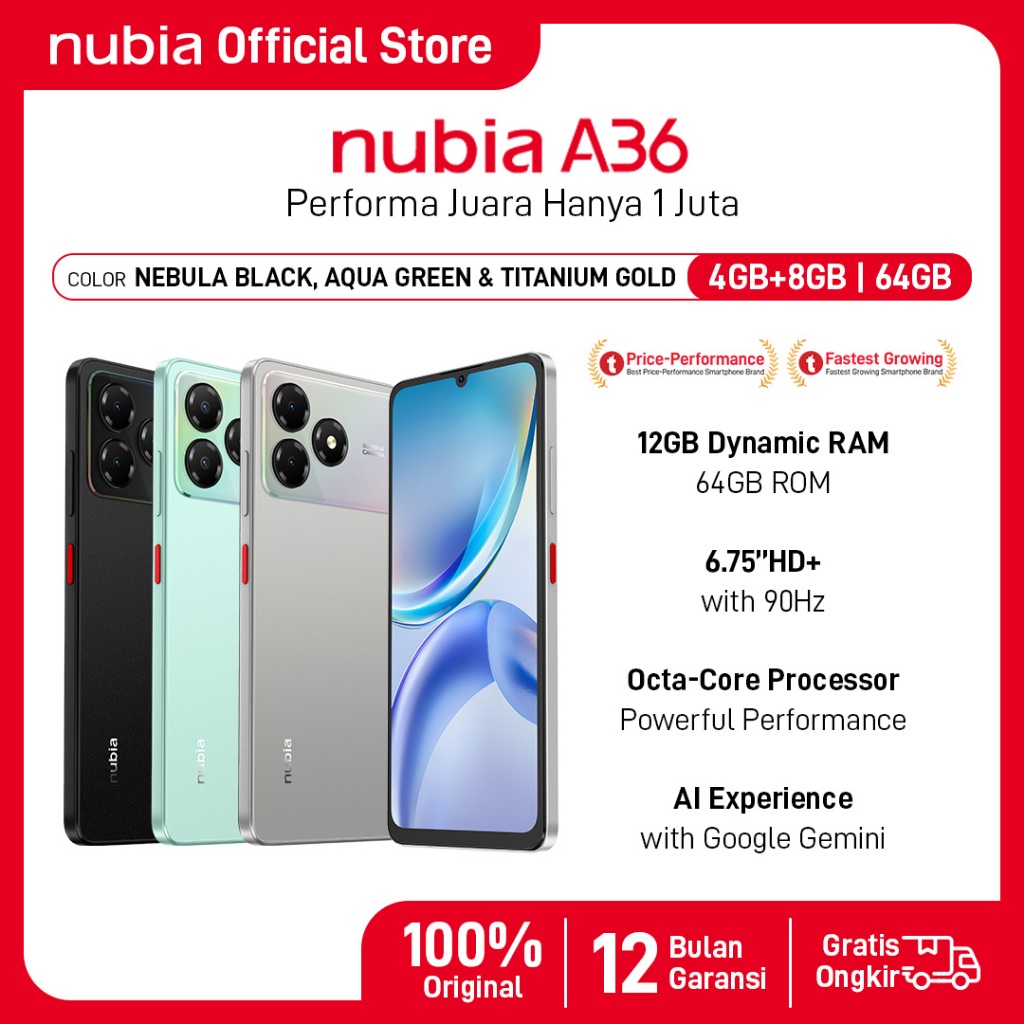 Jual Handphone nubia A36 ROM 64GB RAM 12GB (4+8GB) Smartphone Kamera AI ...