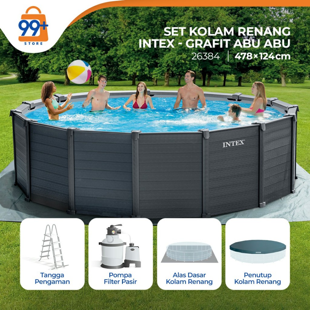 Jual Kolam Renang INTEX 26384 Panel Grafit Abu-Abu Bulat 478x124cm ...