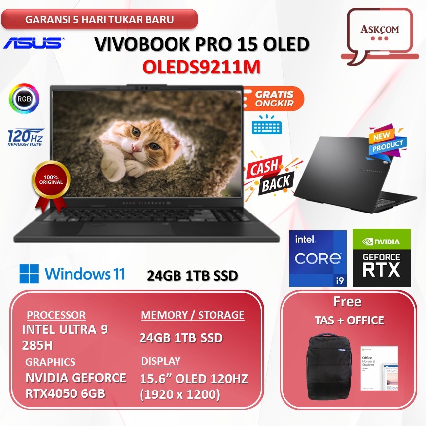 Jual Asus Vivobook Pro 15 OLED N6506CU ULTRA 9 285H RTX4050 6GB 24GB ...