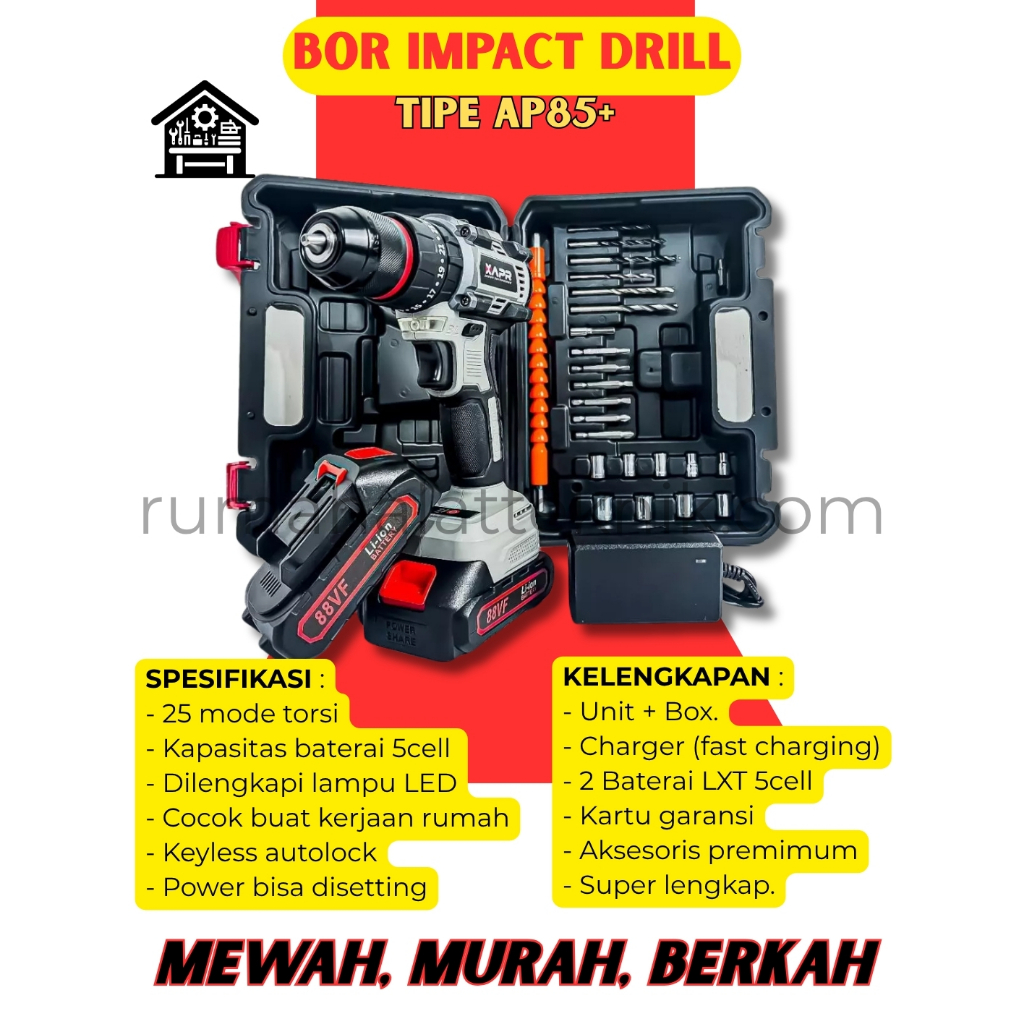 Jual AP85+ BEST PROMO APR BOR IMPACT DRILL BRUSHLESS TYPE AP85+ 10MM ...