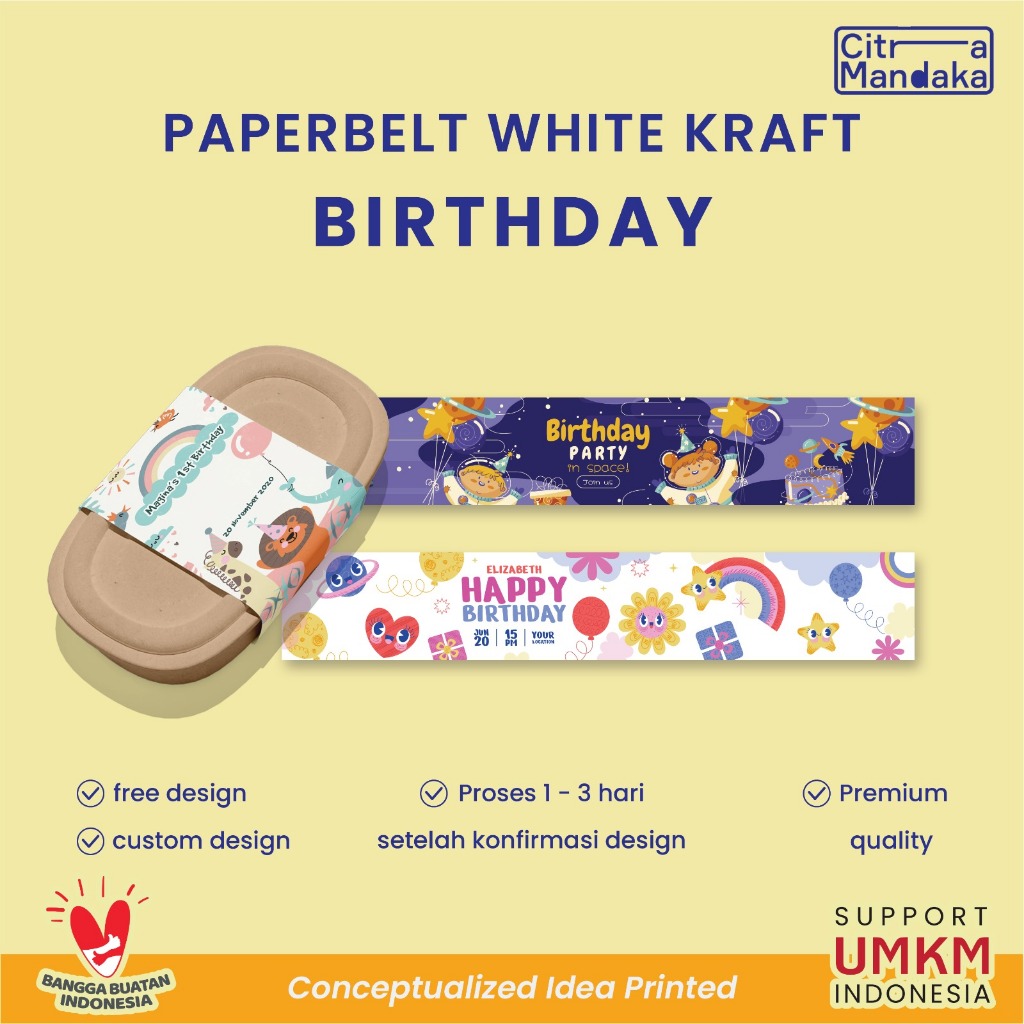 Jual Paper belt Birthday Bento Box Ulang Tahun Premium White Kraft ...