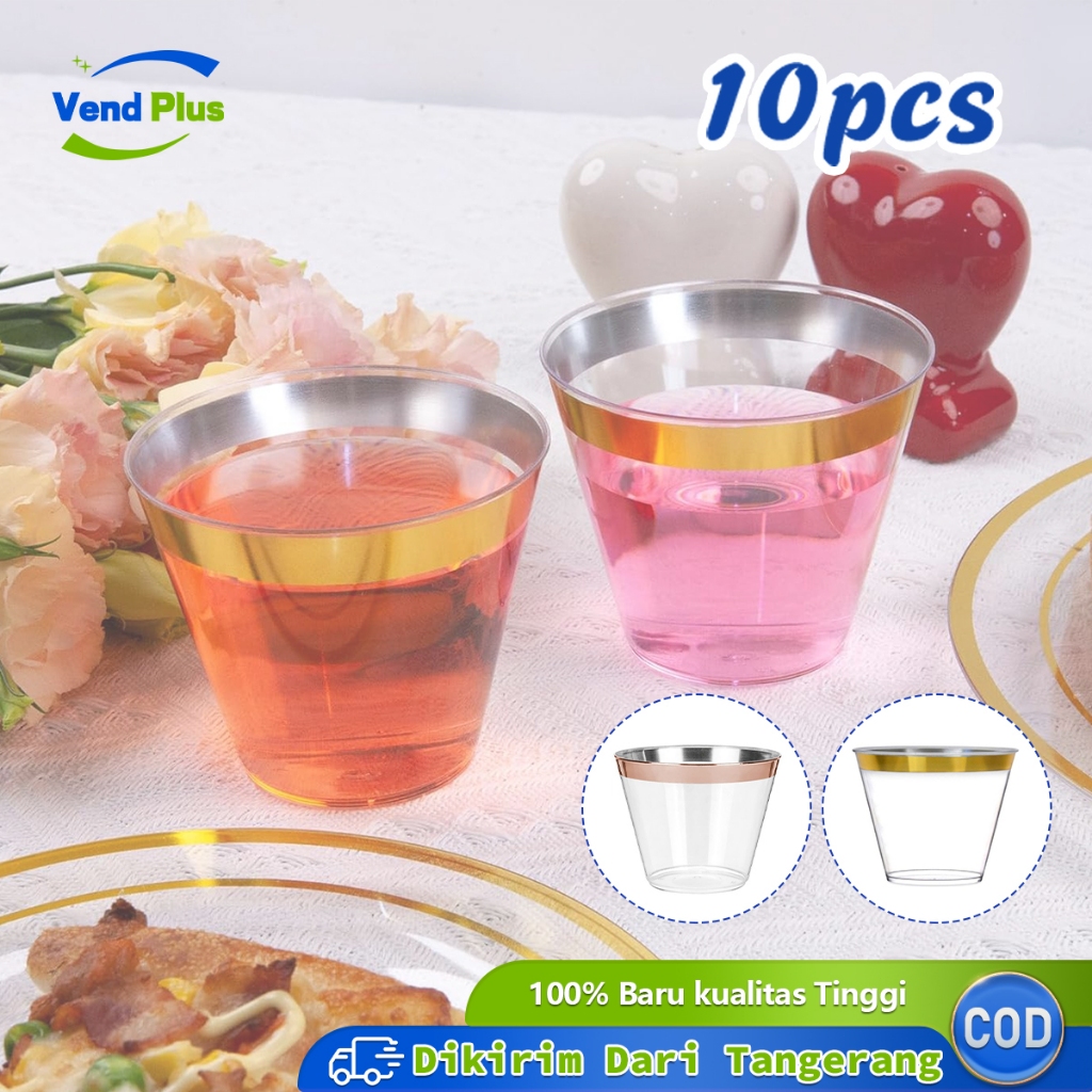Jual 10pcs Gelas Plastik Bening Emas Party Cup Gold Gelas Plastik ...