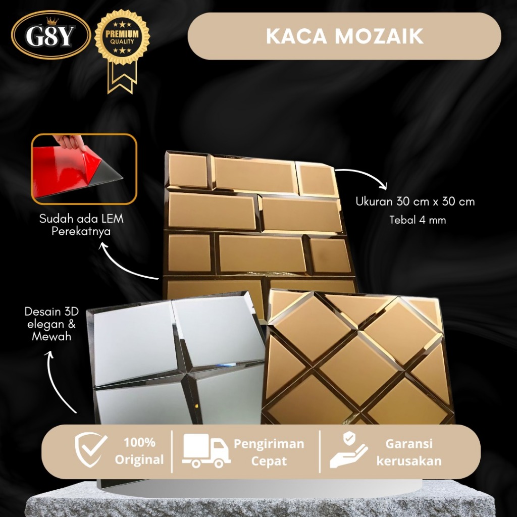 Jual KACA CERMIN BEVEL MOZAIK / TEBAL 4MM / UKURAN 30CM X 30CM / SUDAH ...