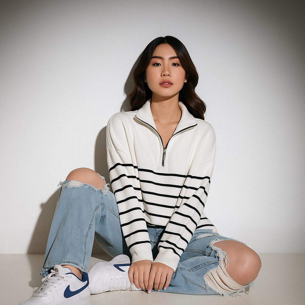 Jual LIMITED - CLAIRE KNIT Top Stripe Zipper With Knit Sweater Wanita ...