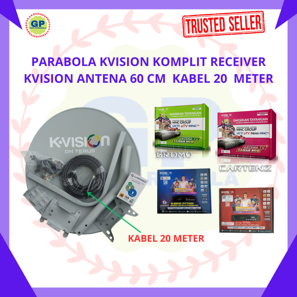Jual PARABOLA KUBAND KVISION KOMPLIT ANTENA 60 CM KABEL 20 METER ...