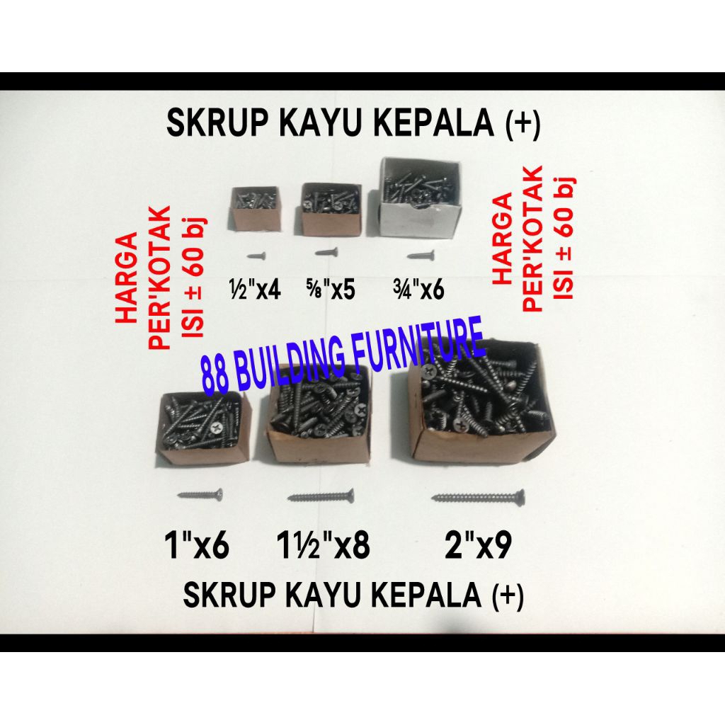 Jual (HARGA PER 1 KOTAK DUS isi ± 60 pcs) SKRUP KAYU HITAM KEPALA PLUS ...