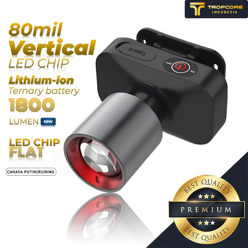 Jual Tropcore Senter Kepala Cahaya 80W LED Fokus & Penyebaran Zoom 800 ...