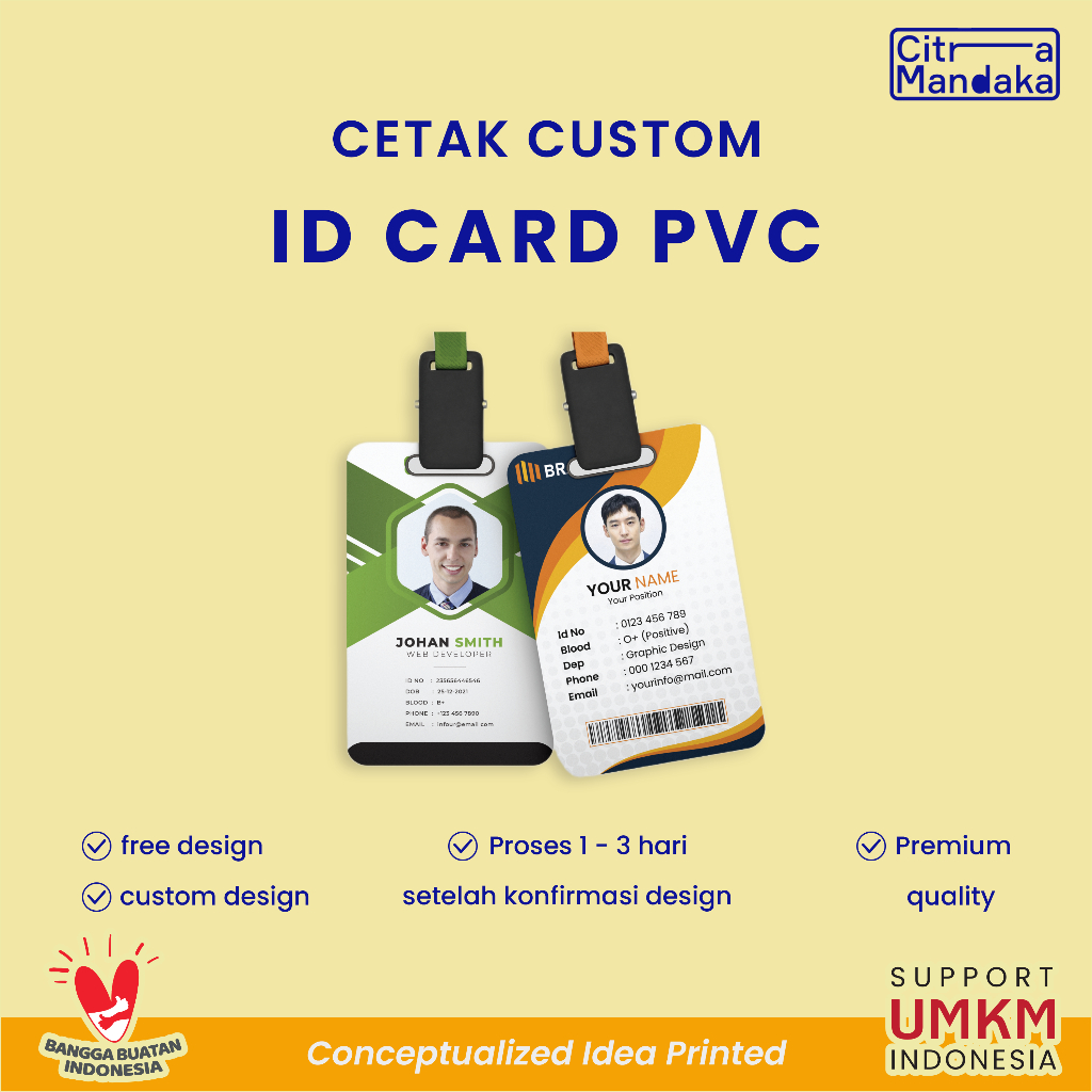 Jual Cetak ID Card Satuan Name Tag Custom PVC 0,76 mm UV Print | Shopee Indonesia
