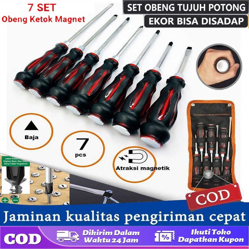 Jual 7PCS/SET Obeng Ketok Magnet Phillips Dan Plus Obeng Tip Magnetic ...