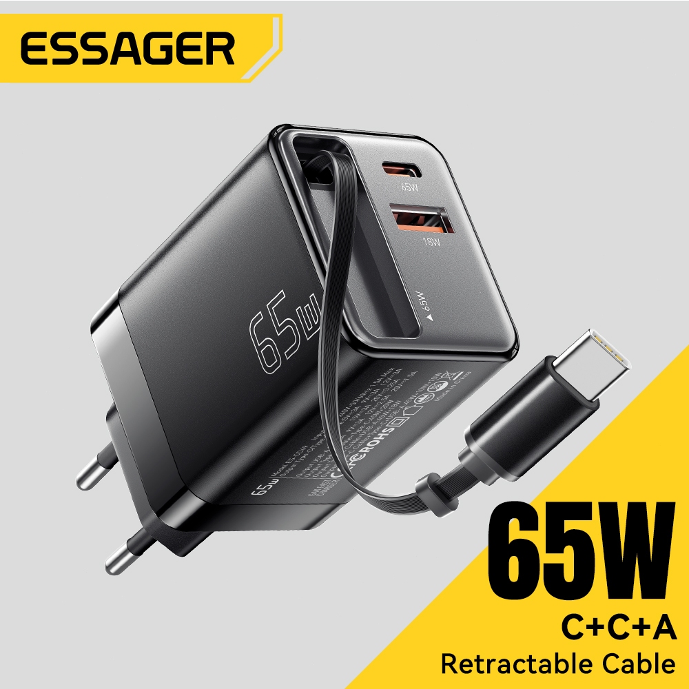 Jual Essager Pengisi Daya 65W SOC adaptor pengisian cepat dengan kabel data Tipe C portabel ...