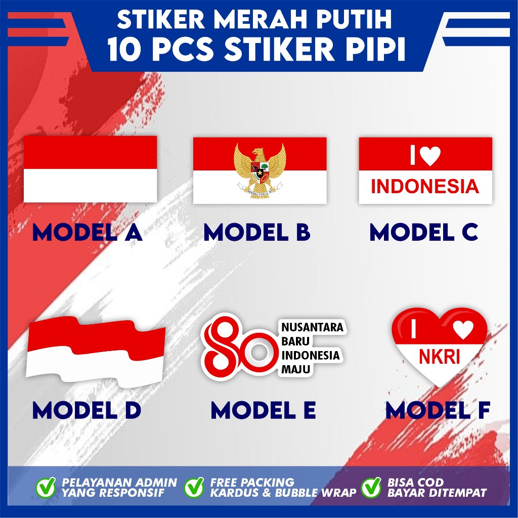 Jual 10Pcs Stiker Pipi Bendera Anak dan Dewasa - Sticker Merah Putih ...