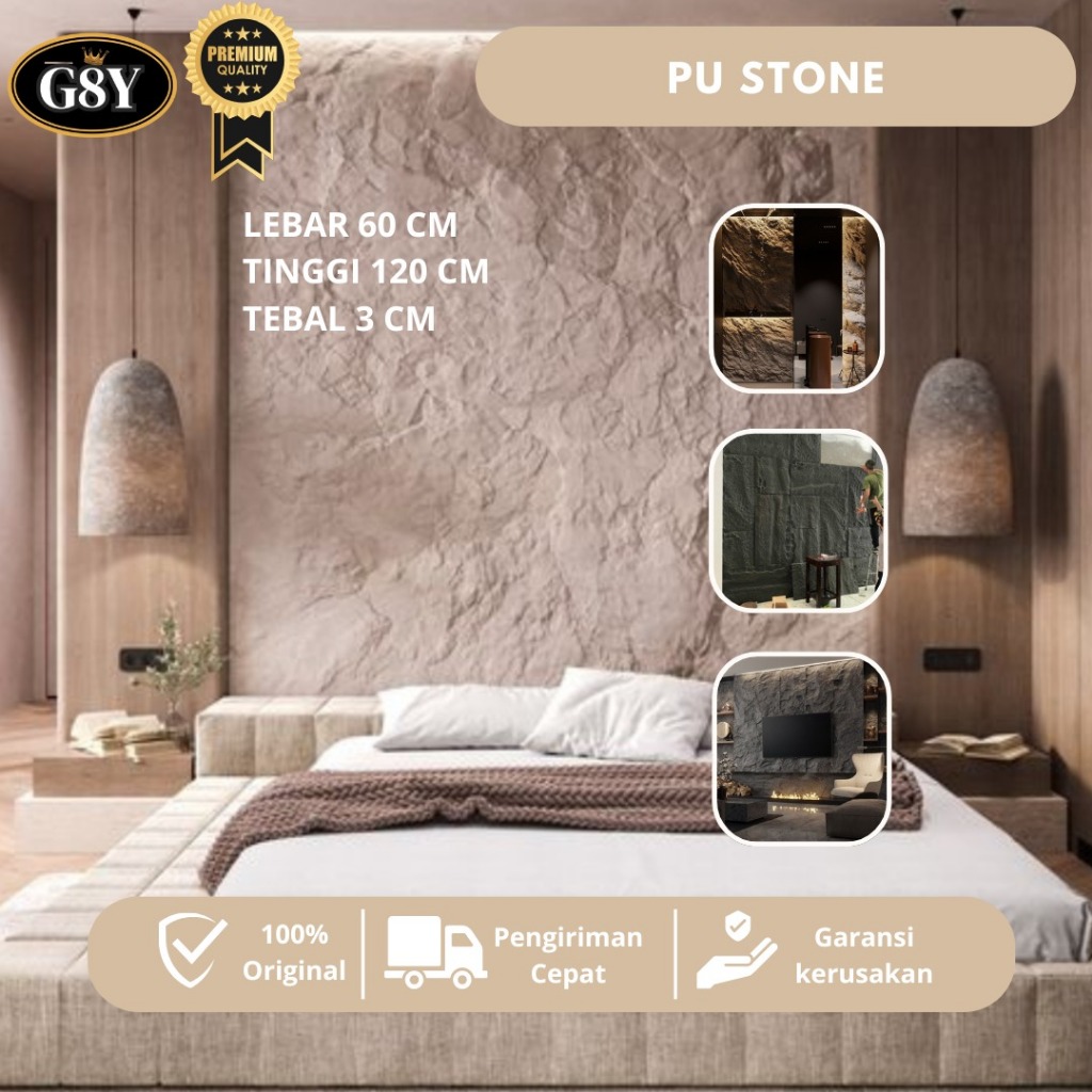 Jual PU Stone Panel Batu Alam 3D Dinding Estetik 60x120cm Desain ...