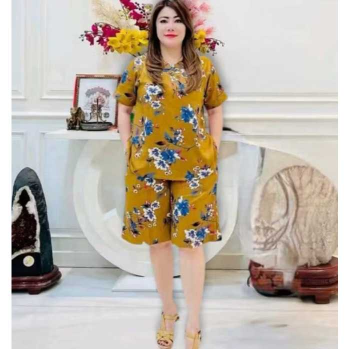 Jual Setelan Baju Motif Bunga Mekar One Set Celana Pendek Terlaris ...