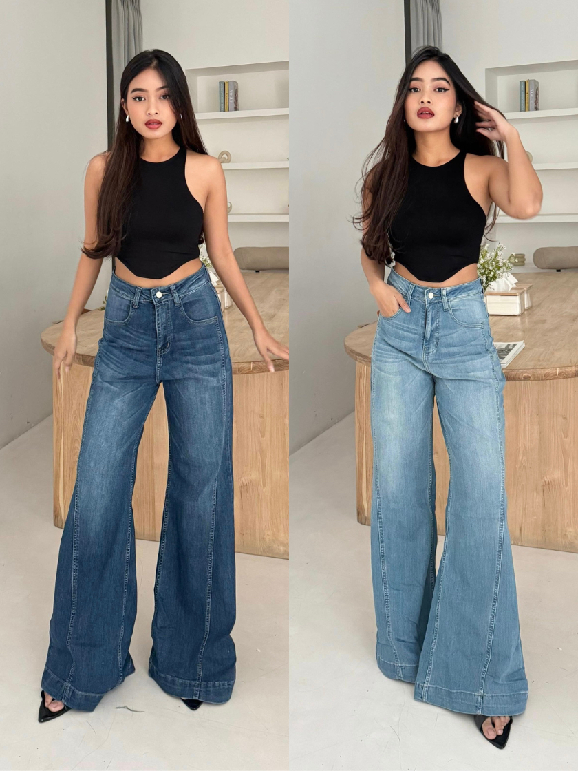 Jual LADOUCE - Sasha High Waist Cutbray Jeans Celana Flare Panjang Stretch Wanita | Shopee Indonesia