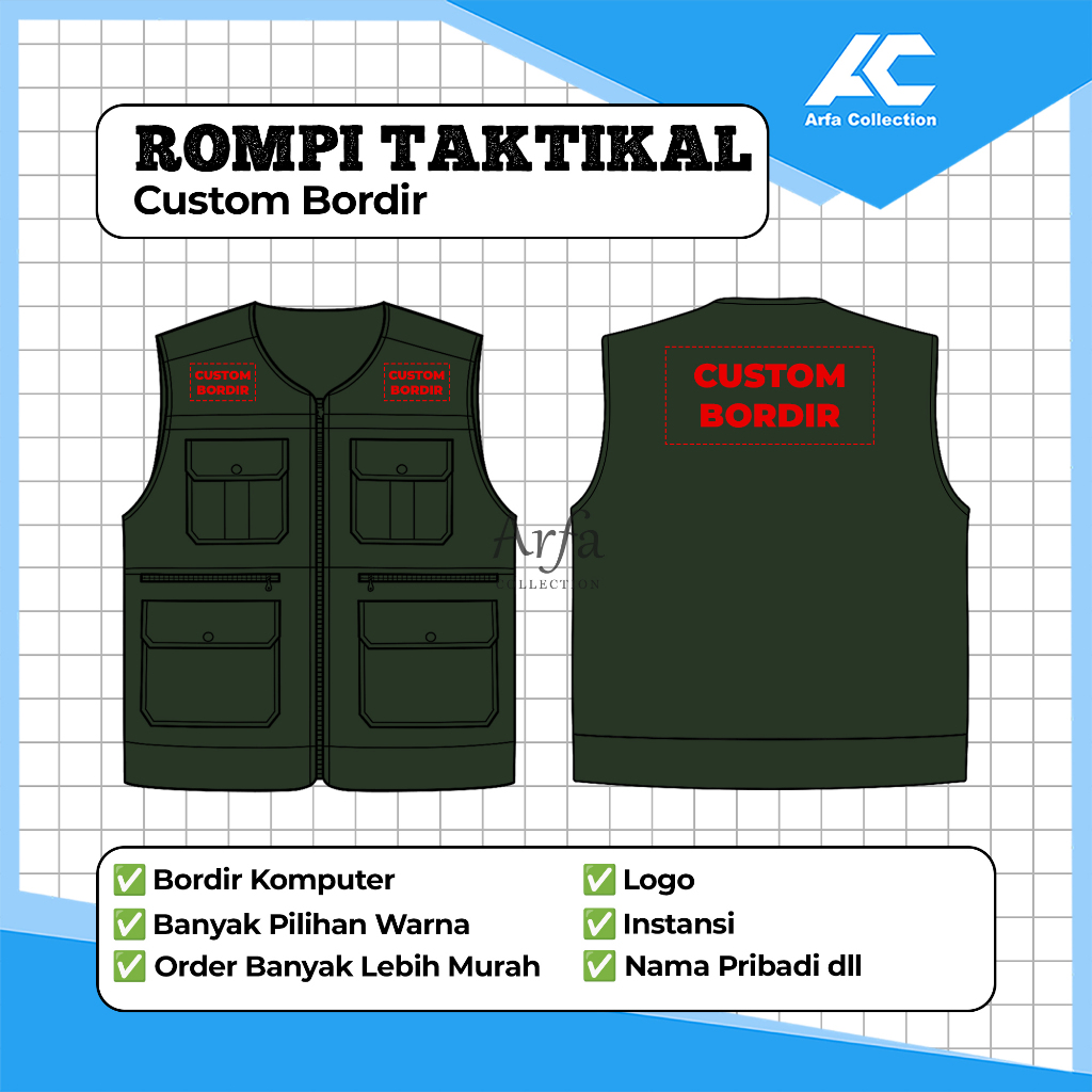 Jual Rompi Tactical Custom Bordir dan Sablon / Rompi Cargo lapangan ...
