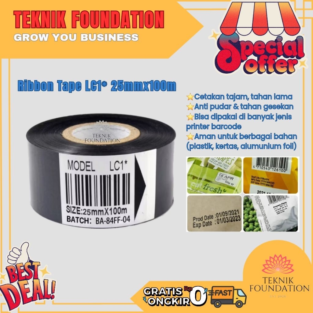 Jual Ribbon Tape LC1* 25mmx100m | Pita Tinta Mesin Coding Expired Date ...