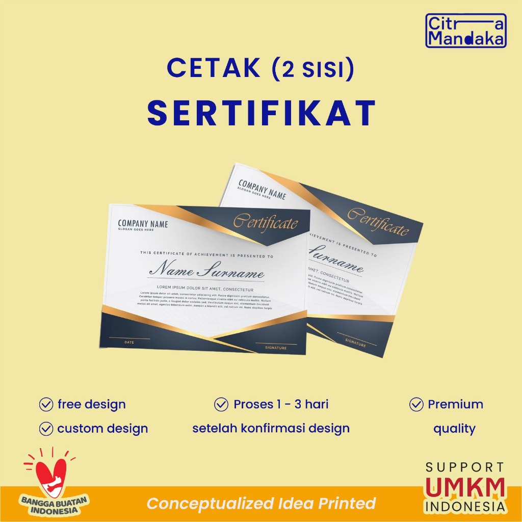 Jual Cetak Piagam Sertifikat Custom 2 Sisi | Shopee Indonesia