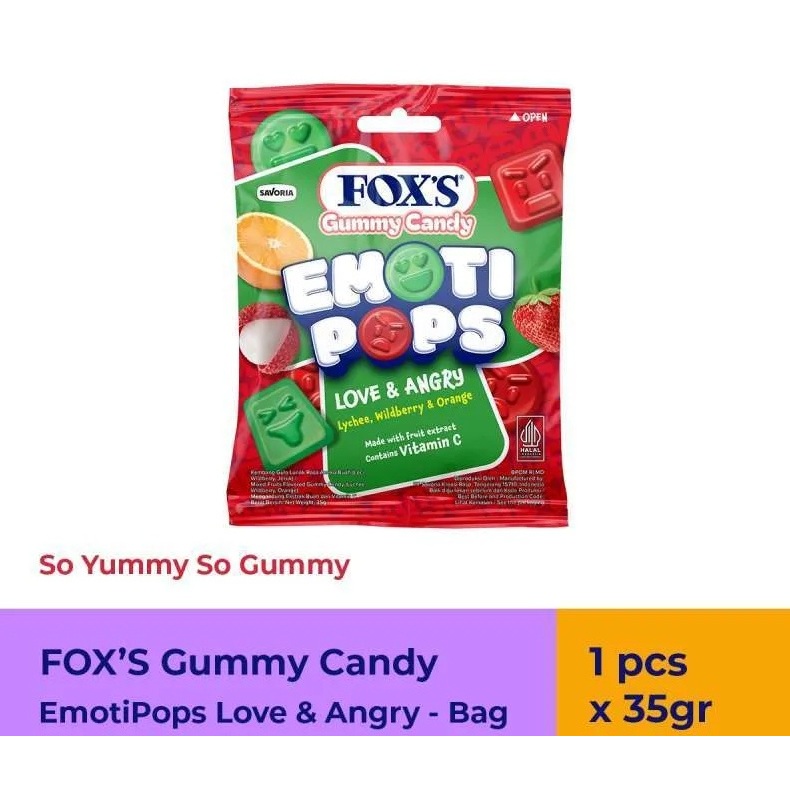Jual Fox's Gummy Candy Emoti Pops Love & Angry / Happy & Sad 35gram ...