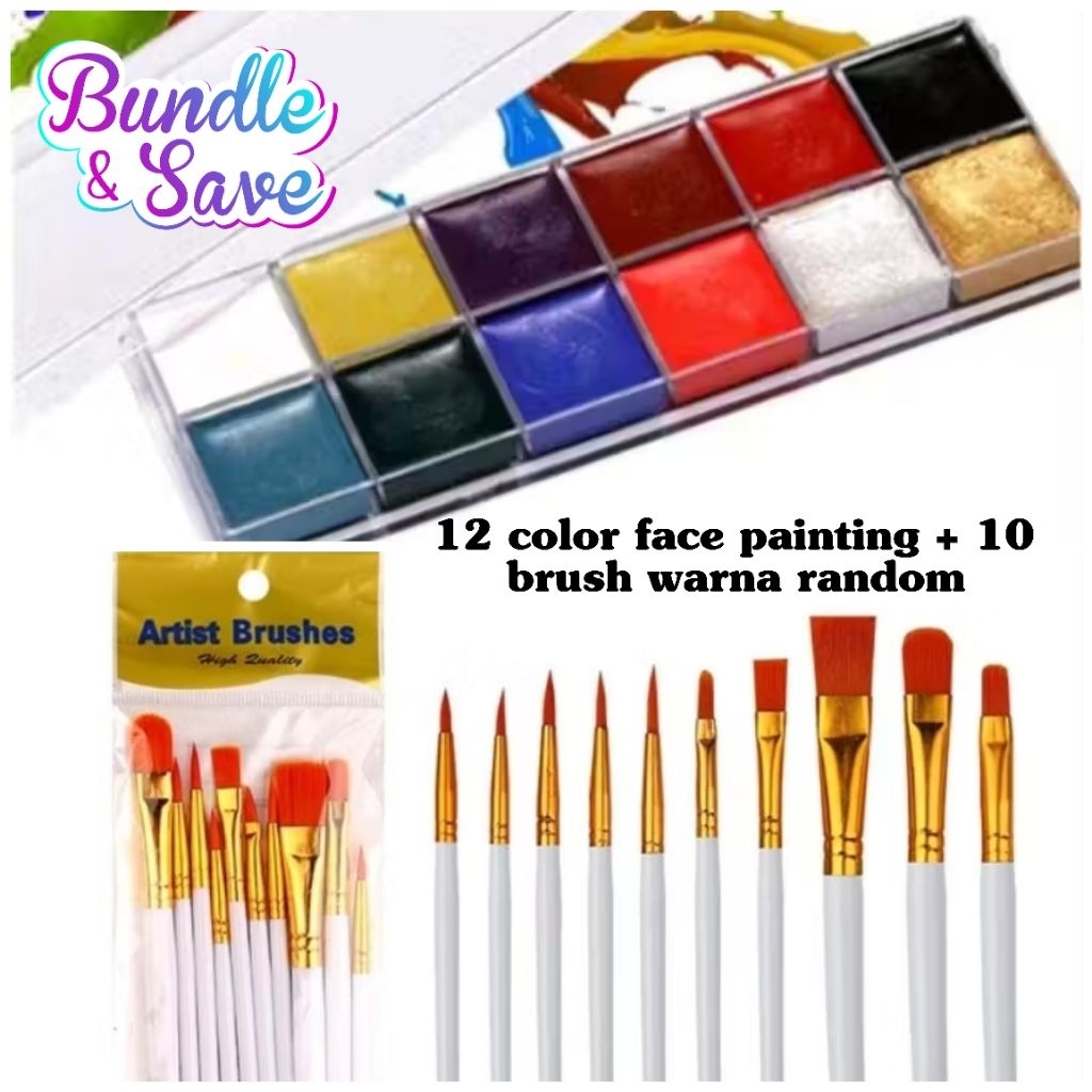 Jual [SPECIAL BUNDLING] 12 Warna Face Painting + 1 Set Kuas Lukis Isi ...