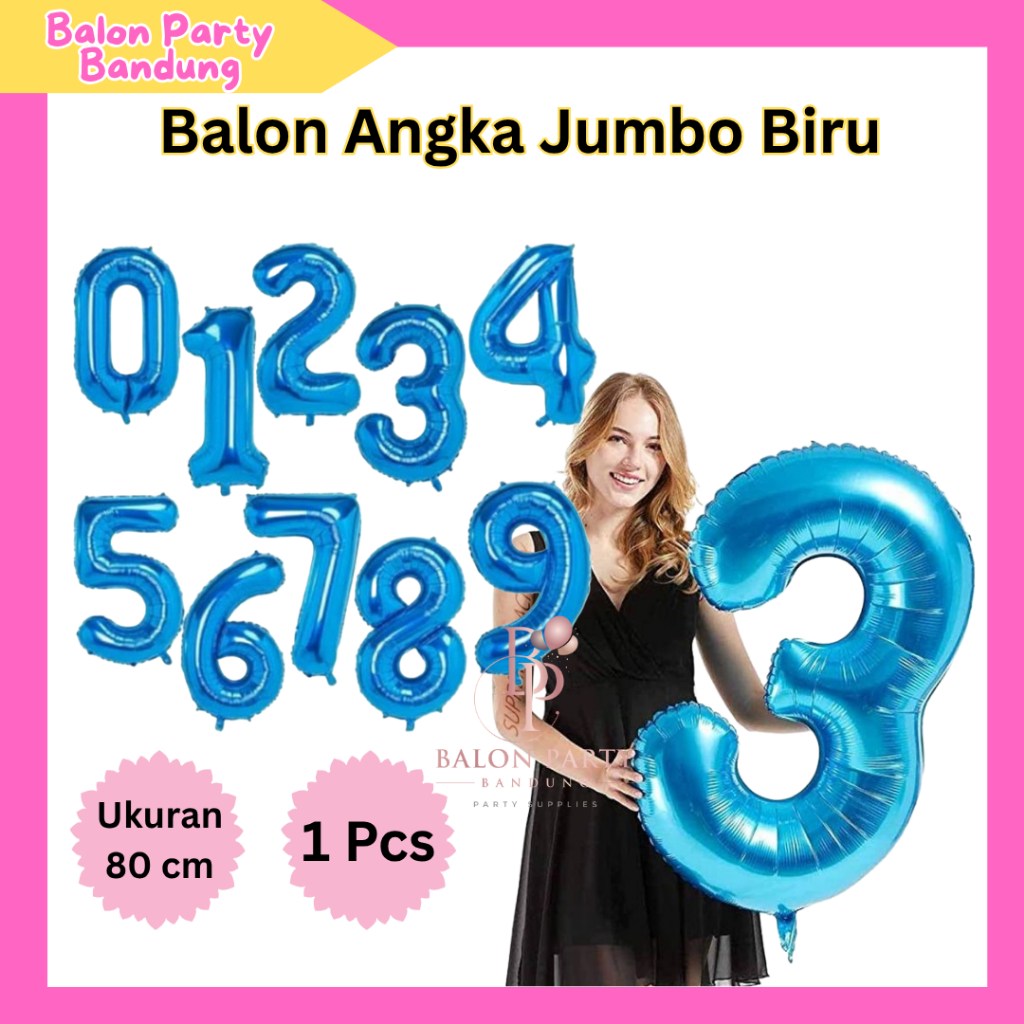 Jual [ SATUAN ] Balon Foil Angka Jumbo Ukuran 80Cm (BIRU POLOS ...
