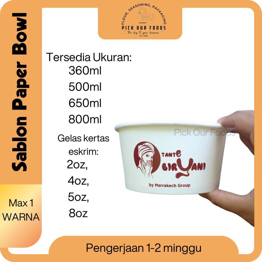 Jual Custom Sablon Paper bowl ukuran 360ml / 500ml / 650ml / 800ml ...
