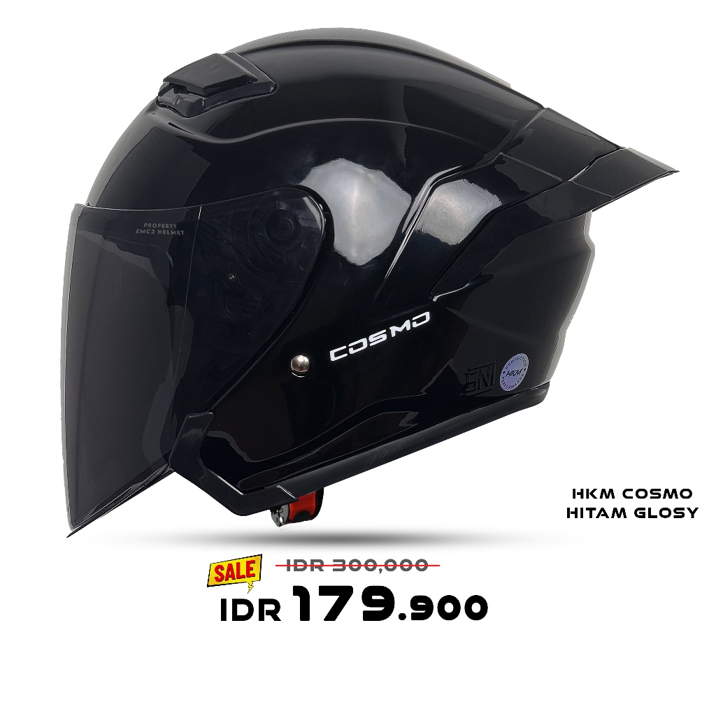Jual MLA COSMO - Hitam Glosy Visor Hitam | Helm Half Face Premium Untuk ...