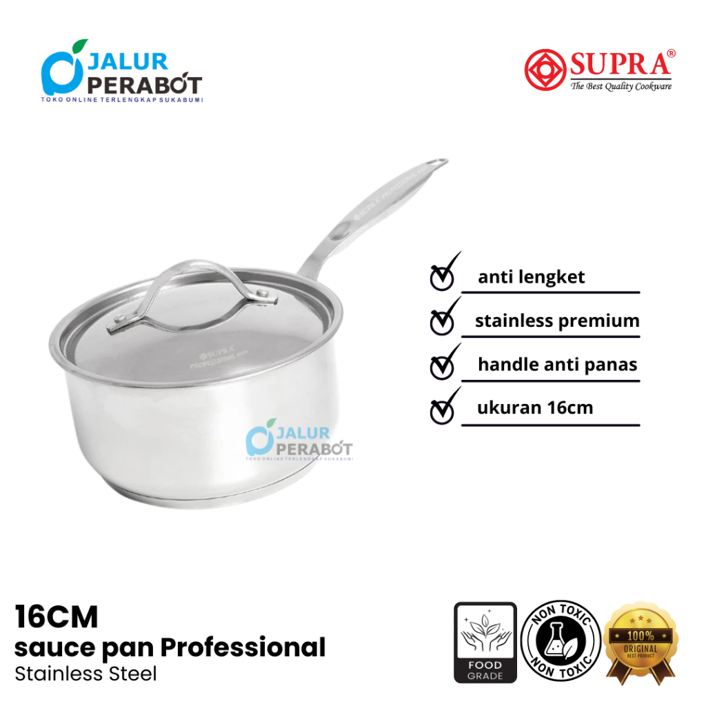 Jual SUPRA Panci Stainless Steel SUS 304 Sauce Pan 16 Cm Professional ...