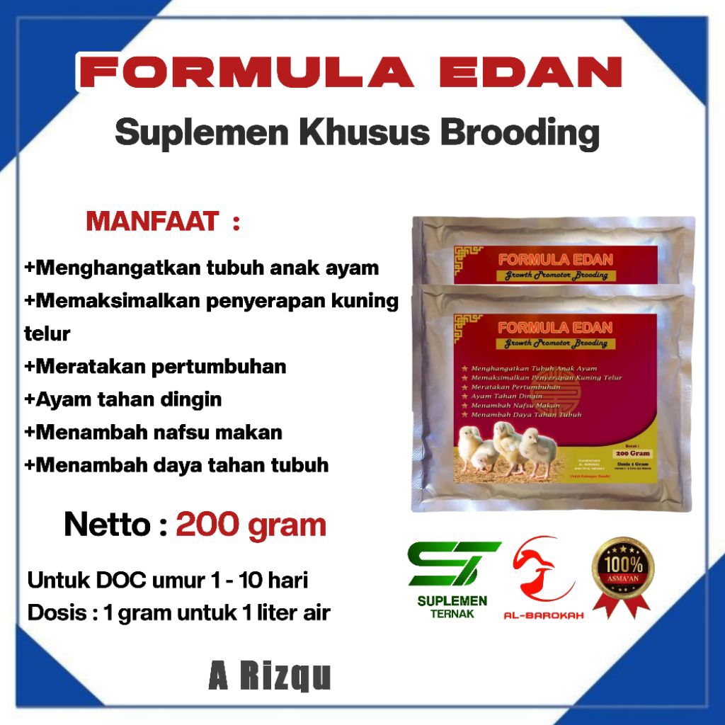 Jual FORMULA EDAN - VITAMIN BROODING SEGALA UNGGAS - FASE BROODING - UNTUK AYAM BROILER - UNTUK ...