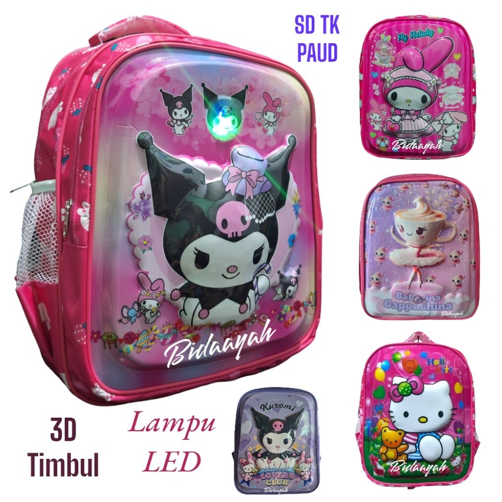 Jual Bidaayah / KUROMI / BALLERINA TAS ANAK SEKOLAH PEREMPUAN 3D EMBOS TIMBUL LAMPU LED UKURAN ...