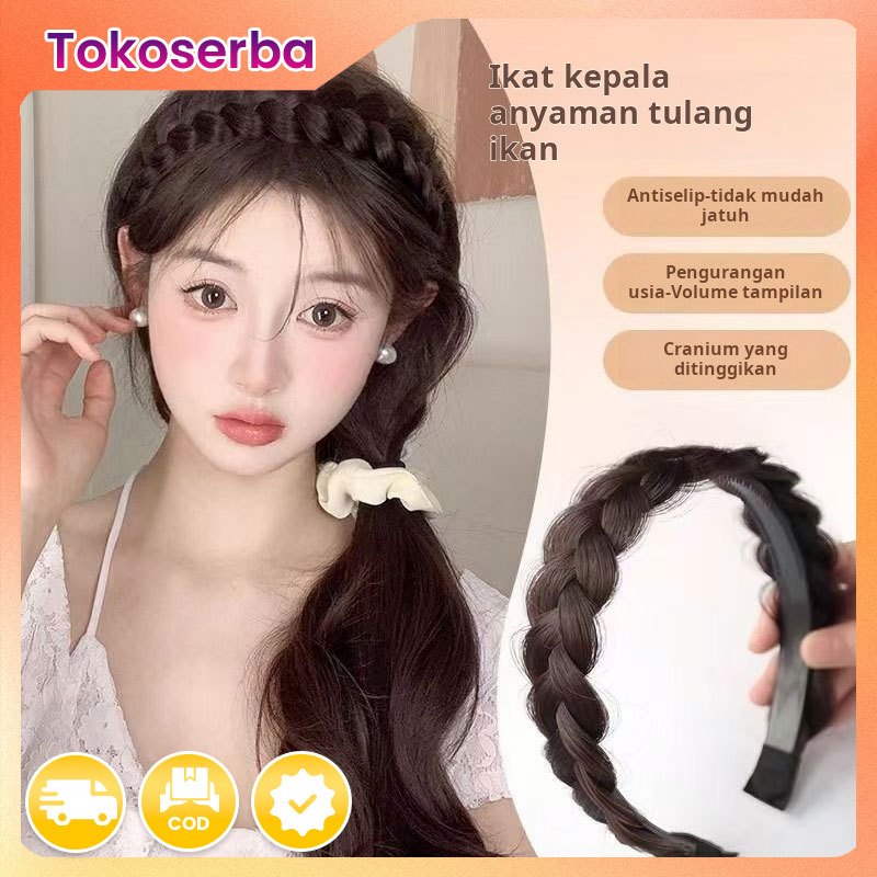 Jual Ikat kepala wig kepang tulang ikan untuk wanita, jepit rambut ...