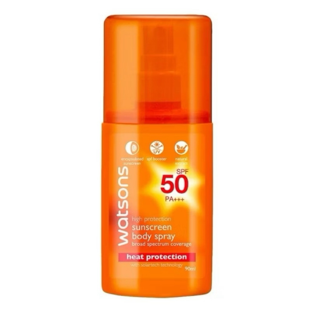 Jual watsons Sunscreen Body Spray spf 50 PA+++ 90 ml | Shopee Indonesia
