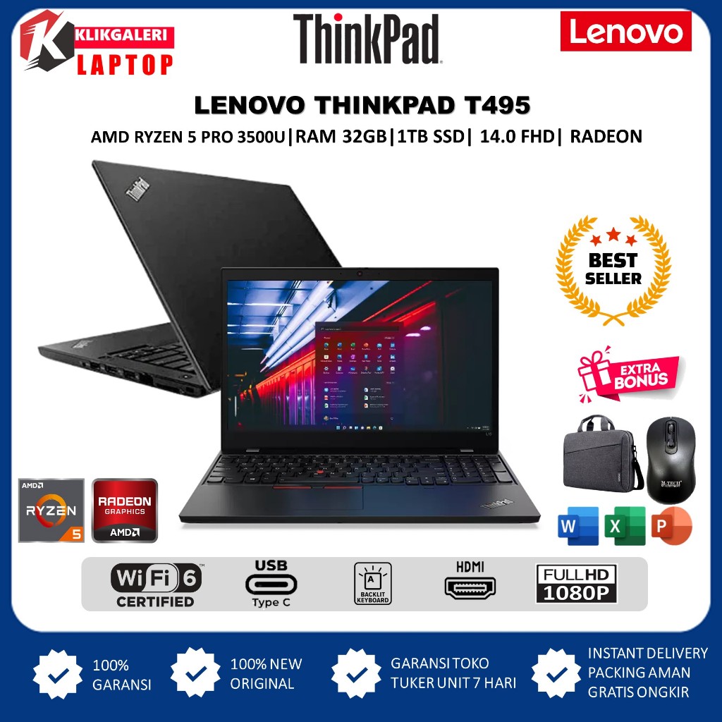 Jual Laptop Lenovo Thinkpad T495 Amd Ryzen 5 PRO 3500U 32GB 1TB 14.0 ...
