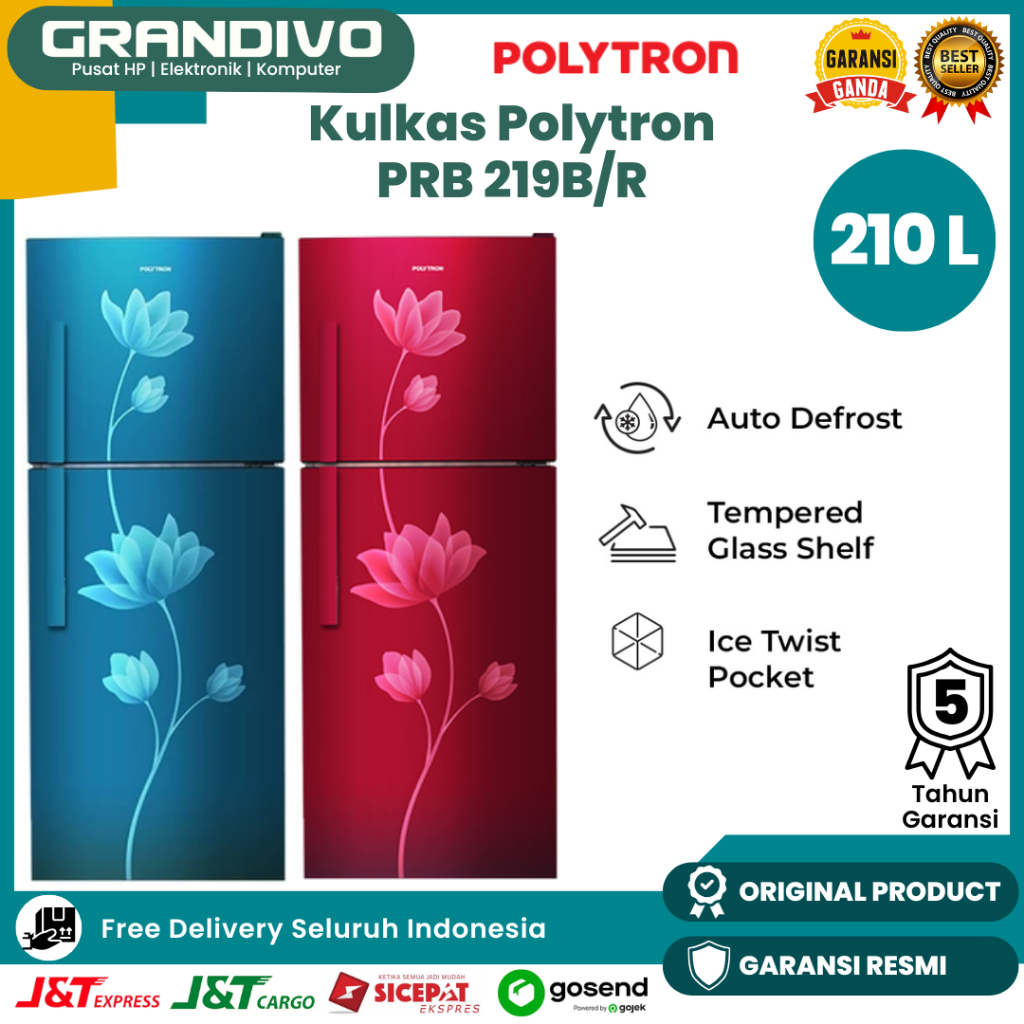 Jual Kulkas 2 Pintu Polytron 210 Liter PRB 219B/R Low Watt Beauty Metal ...