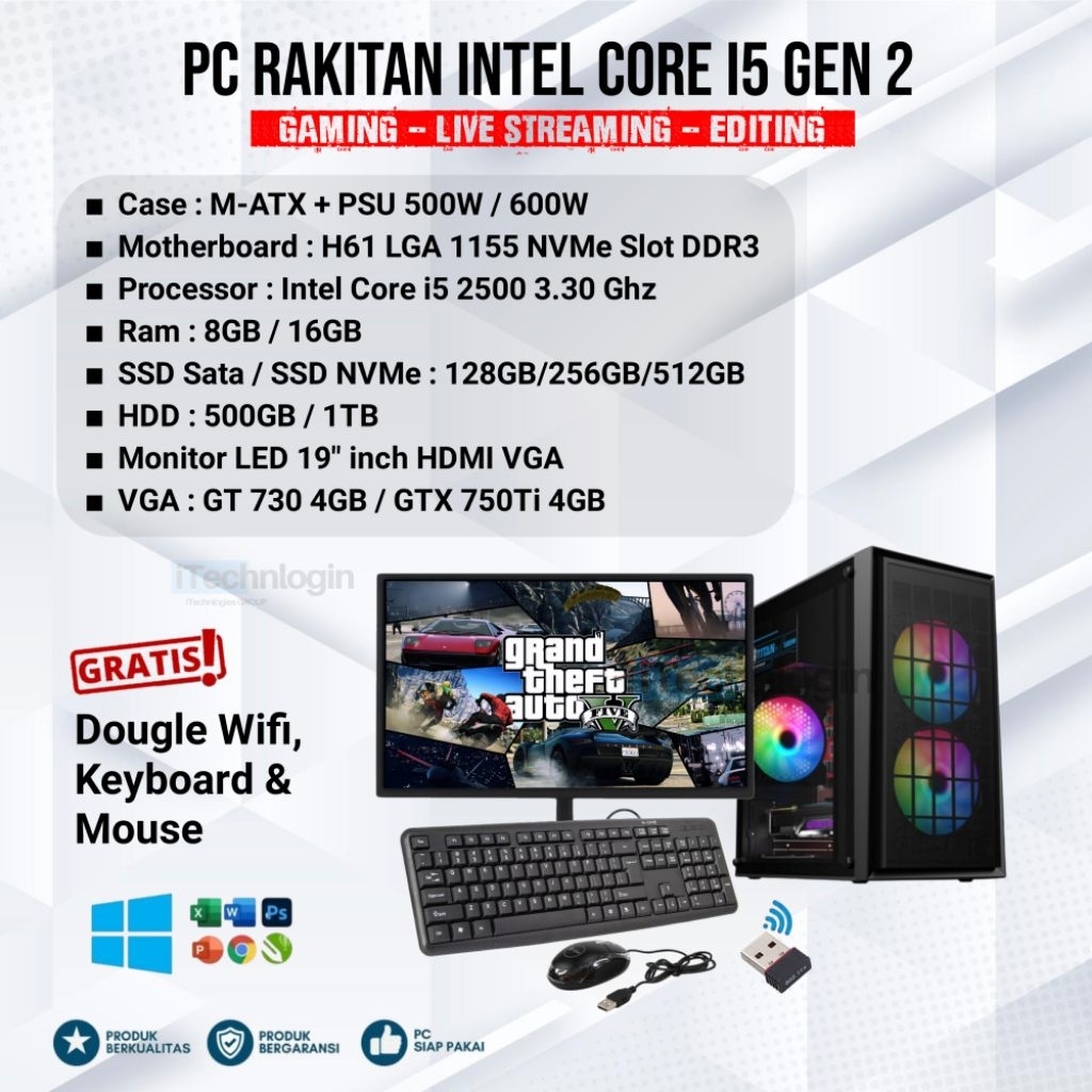 Jual PC Gaming Full Set Core i5 2500 Ram 16GB Ssd 255GB Nvme Vga 4GB ...