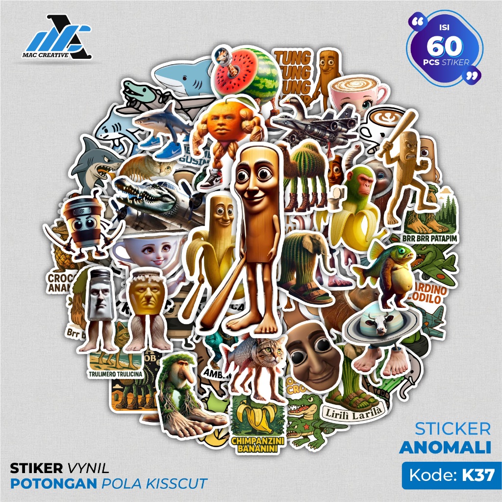 Jual Stiker Anomali Italian Brainrot Viral Tung Tung Sahur Dekorasi Laptop Tumbler Isi 60 pcs ...