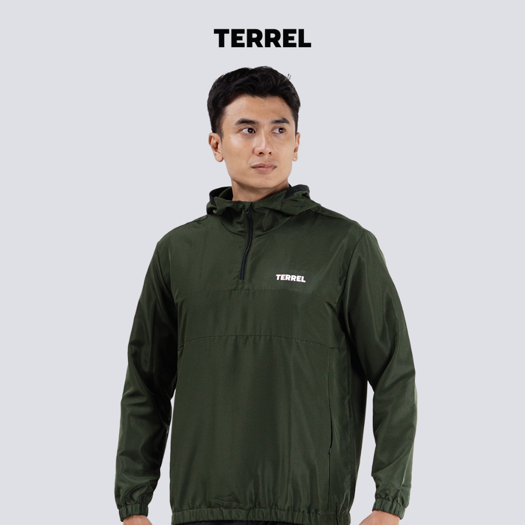 Jual Terrel basic cagoule jacket green olah raga gym lari running | Shopee Indonesia