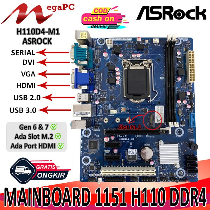 Jual Mainboard Mobo Socket LGA 1151 H110 DDR4 Untuk Gen 6 dan Gen 7 ...