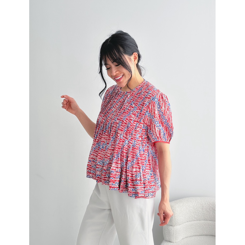 Jual KANTI BATIK Hasna Top atasan batik wanita batik merah batik modern ...