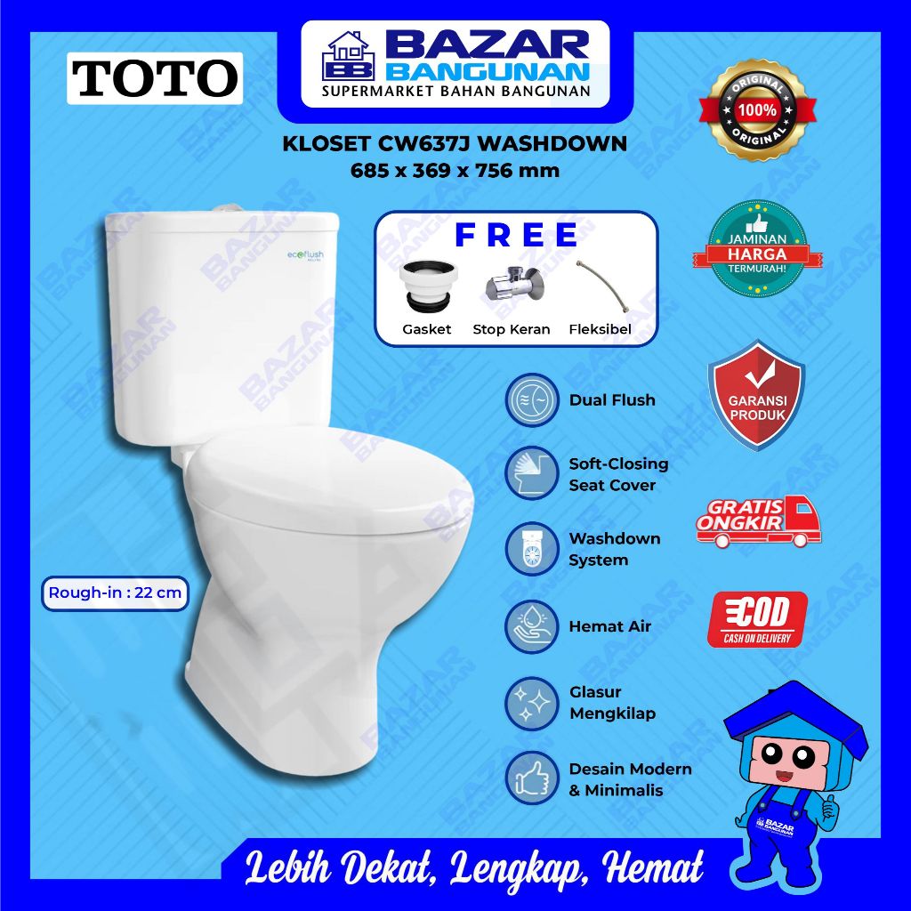 Jual Toto - Closet Kloset Toilet Duduk CW637J CW 637 J Ecowasher Jet ...
