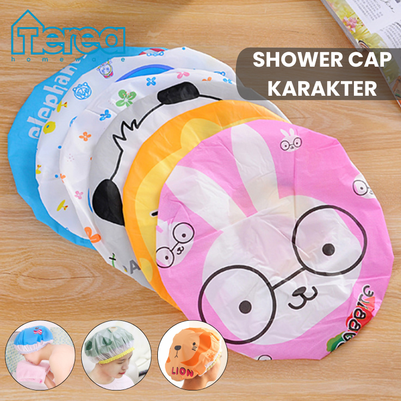Jual TEREA Shower Cap Karakter Kartun Lucu Topi Penutup Cover Kepala ...