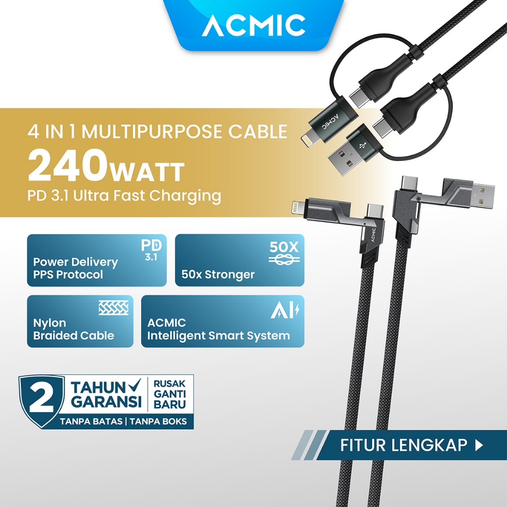Jual ACMIC OMNILINE 4in1 240W Kabel Data PD 3.1 Power Delivery Ultra ...