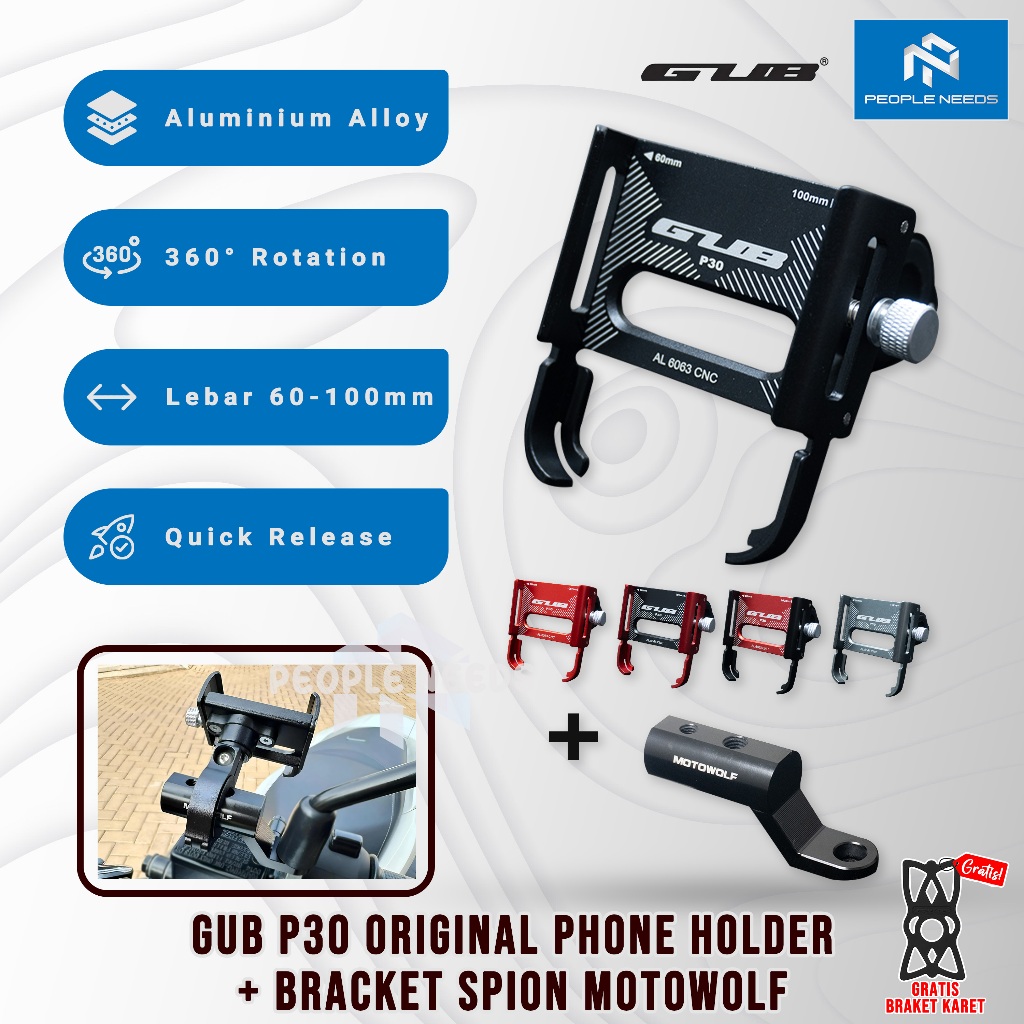 Jual Paket GUB P30 Phone Holder + Bracket Spion MOTOWOLF ORIGINAL | Shopee Indonesia