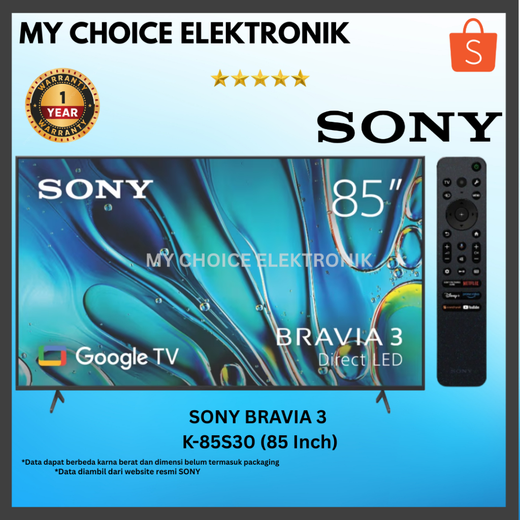 Jual SONY BRAVIA 3 K-85S30 | K 85S30 4K Ultra HD HDR Smart Google TV ...